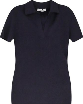 Max Mara Femme, Pulls, Bleu, Taille: 40 FR Maille C&ocirc;te Col Classique Manches Courtes et Col en V