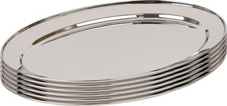 Argon Tableware 6X 50cm x 35cm Oval Servierplatten aus Edelstahl - Gro&szlig; Party Abendessen Snack B&uuml;fett Essen Sandwich Anzeige Tablett Platten Gerichte