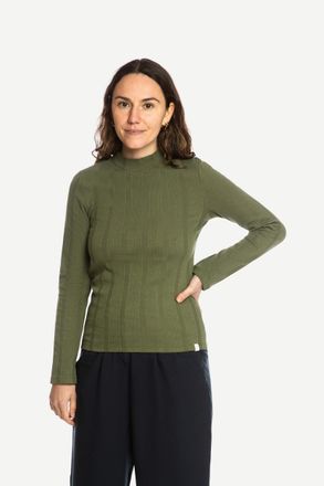 Matona Damen vegan Longsleeve Collared Rib Bronzegr&uuml;n