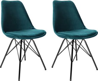 Kick Collection 2er Set Esszimmerstühl Velvet - Samt - Blau - Modern und Hochwertig - Samtstoff und Metall - Erhältlich in vielen Farben
