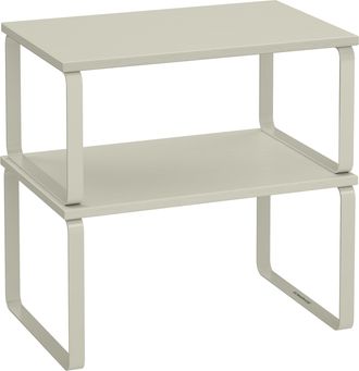 Songmics Gewürzregal, 2er Set Küchen-Organizer, Küchenregal, Schrank-Organizer Küche, erweiterbar, kleines Regal, stapelbar, Metall und Holzwerkstoff, cappucci