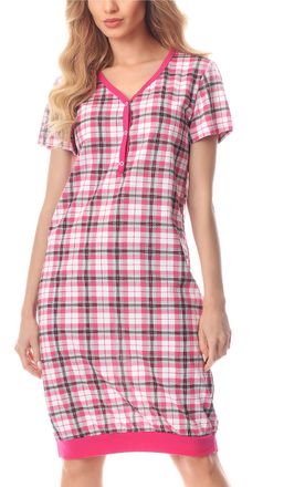Merry Style Damen Nachthemd MS10-183 (Rosa/Kariert, S)