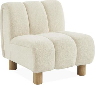 Sweeek Relaxsessel mit abgerundeten Beinen aus Holz mit Bouclé-Bezug, Bouclé, Creme