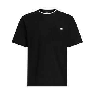 Dolce & Gabbana Homme, Tops, Noir, Taille: M T-shirt en piqu&eacute; de coton