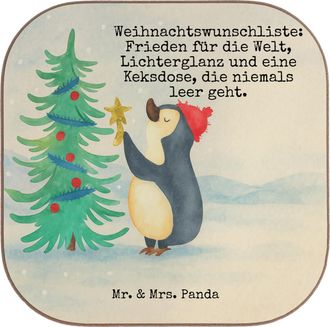 Mr. & Mrs. Panda Coaster Pinguin Weihnachtsbaum Design - Geschenk, Untersetzer f&uuml;r Gl&auml;ser, Glas, Weihnachten, bieruntersetzer, Winter, Holzuntersetzer, Kaffeeuntersetz