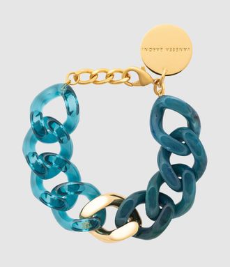 Vanessa Baroni Bracelet Flat Chain 2 Color W Gold Teal Marble And Clear Teal