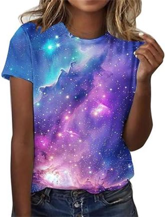 Generic T-shirt imprim&eacute; n&eacute;buleuse galaxie pour femme | T-shirt imprim&eacute; respirant &agrave; col rond et manches courtes, haut d&eacute;t&eacute; doux, l&eacute;ger et d&eacute;contract&eacute; pour les 