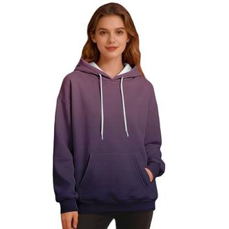 Generic Pull &agrave; capuche tendance d&eacute;grad&eacute; pour femme, pull &agrave; manches longues, pull &agrave; capuche surdimensionn&eacute; confortable, streetwear, haut d&eacute;contract&eacute;, coupe amp