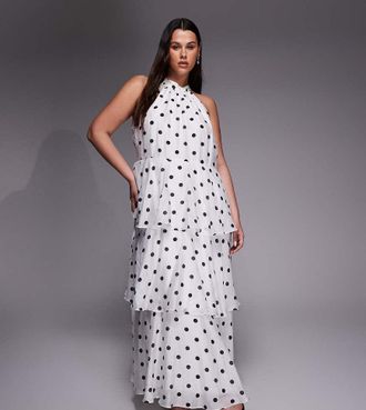 Forever New Gestuftes Midaxi-Kleid in Wei&szlig; mit Neckholder und Polka Dots