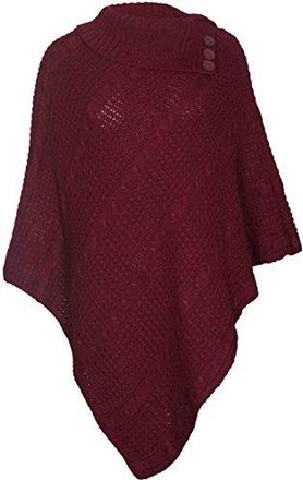 Purple Hanger Cape Poncho Femme Tricot Long Col Montant Bouton Taille Unique - Taille unique, Bordeaux
