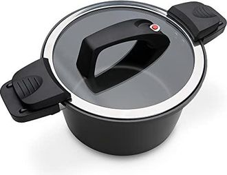 GSW Energiespartopf Gourmet - hochwertiger Kochtopf mit Deckel, ideal für energiesparendes und schnelles Kochen, Antihaftbeschichtung - Schwarz, Aluminium