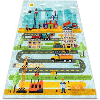 RugsX Junior 52105.801 Baustelle, Stra&szlig;en f&uuml;r Kinder Anti-Rutsch - blau multicolour 200x290 cm