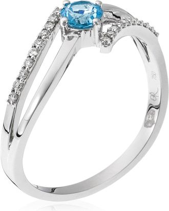 Orphelia Damen-Ring 750 Weißgold rhodiniert Topas blau Rundschliff Diamant (0.15 ct) Gr. 50 (15.9) - RD-3259/50