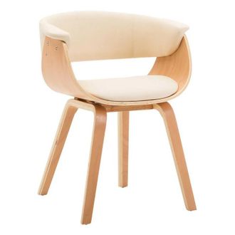 Les Tendances Chaise de salle &agrave; manger bois clair courb&eacute; et similicuir beige Kobaly