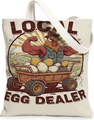 Generic Sacs fourre-tout en forme de poulet local, sacs d&eacute;picerie r&eacute;utilisables, rustiques, l&eacute;gers et lavables en toile pour le shopping, beige, 13x15 Inch