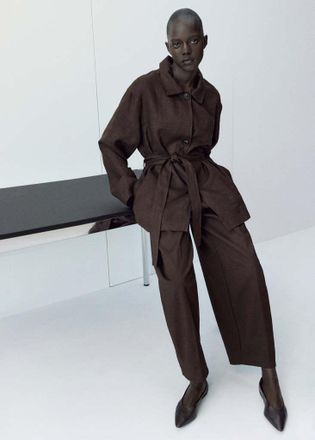 Mango Gilet lin ceinture chocolat - Femme - XS - MANGO