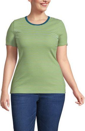 Lands End Feinripp-Shirt mit Rundhalsausschnitt und kurzen &Auml;rmeln, Damen, Gr&ouml;&szlig;e:52-54 plus, Blau, Baumwolle/Elasthan, by Lands End