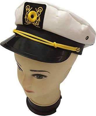 Generic Casquette dor&eacute;e pour bateau, yacht, blanc et bleu marine, blanc, Taille unique