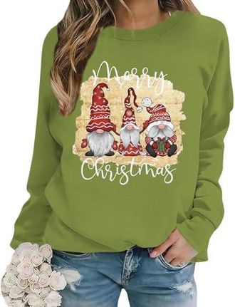 Generic Chandail de No&euml;l pour femme - Chandail &agrave; col rond et manches longues - Sweat-shirt nain mignon pour voyage, quotidien, streetwear, vert clair, 3XL