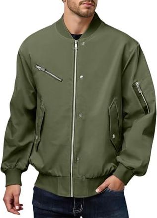 Generic Blouson bomber pour homme avec poches &agrave; fermeture &eacute;clair, veste dext&eacute;rieur l&eacute;g&egrave;re, l&eacute;g&egrave;re et d&eacute;contract&eacute;e, veste de transition, tendance et confortabl