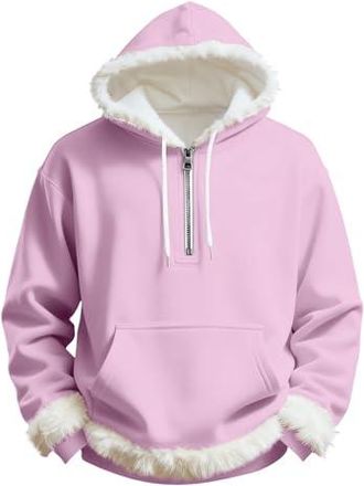 Generic DENGJIAMY - Sweat à capuche de Noël pour homme, chemise de Noël grande taille avec col en fourrure synthétique et bordure en fausse fourrure, pull zip