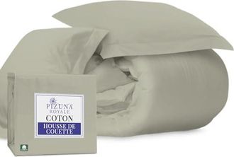 Pizuna Coton Ensemble de Housses de Couette 260x220 cm 2 Personnes Argent, 1000 Fils au Pouce carré, 100% Coton longuement agrafé Housse de Couette avec Ferm
