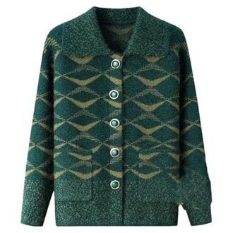 Generic Pull tricoté avec impression pour femme - Cardigan en tricot ample à simple boutonnage, Épais foncé En8, XXL