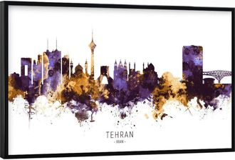 artboxONE Poster mit schwarzem Rahmen 75x50 cm St&auml;dte Tehran Iran Skyline PurpleGold - Bild tehran Iran Painting