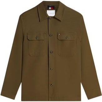 Tommy Hilfiger Veste chemise unie &agrave; logo brod&eacute; en coton m&eacute;lang&eacute;
