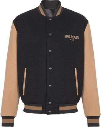 Balmain Zweifarbige Varsity-Jacke aus Wolle und Kaschmir - - Jackets - Herren - Schwarzk - 2XL