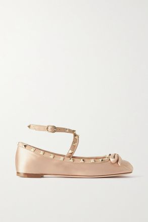 Valentino Garavani Rockstud Ballerinas Aus Satin Mit Lederbes&auml;tzen - Neutral