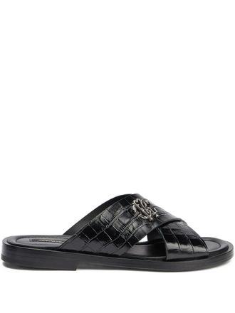 Roberto Cavalli sandales &agrave; plaque logo - Noir