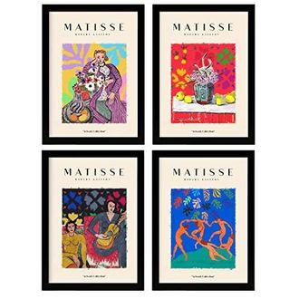 Nacnic Ensemble de 4 illustrations de Matisse. &Eacute;v&eacute;nements. Collection dillustrations color&eacute;es dans le style galerie dart. D&eacute;coration dint&eacute;rieur. A4 avec cadr