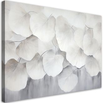 Feeby Wandbild - Wohnzimmer Modern Deko - Beige Blätter Ginkgo Natur Boho - 90x60 1tlg - Bilder Leinwand - Bild auf Leinwand Schlafzimmer - Leinwandbilder f