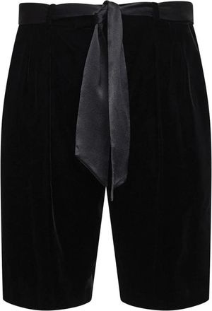 Saint Laurent Samtshorts mit Seidenbesatz und G&uuml;rtel - - Shorts - Damen - Schwarzk - 3XS