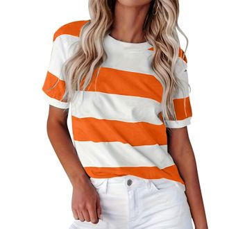 Generic Damen Shirt Sommer Top Bluse Bequem L&auml;ssig Gestreifte T-Shirt Blusen Rundhals Kurzarm T-Shirt Streifen Casual Basic Oberteile Frauen Fr&uuml;hjahr Mode Bla
