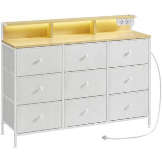 Songmics Songmics - Commode 9 tiroirs avec &eacute;clairage LED - Cadre en acier - Dimensions 33,5 x 114 x 84 cm - Pour chambre et salon - Gris tourterelle