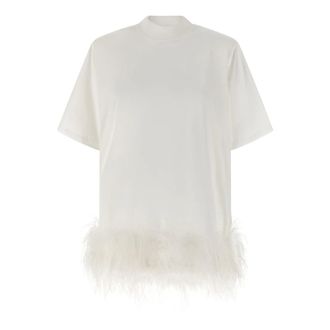 The Attico Femme, Tops, Blanc, Taille: 36 FR Mini-robe en jersey de coton &agrave; bordure de plumes