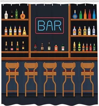 Generic Rideau de Douche Anti Moisissure 100x200 Bar Rideau de Douche Tissu Imperm&eacute;able Lavable Motif de Bouteille de Vin 3D Rideaux Baignoire Salle de Bain A