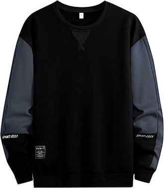 Generic Sweat sans Capuche Hommes Manche Longue- Sweat Grande Taille Col Rond Casual Ample Confotable Patchwork Pullover Tendance Polyvalent Streetwear Sport 