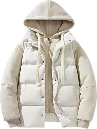 Generico Veste matelass&eacute;e pour homme avec capuche amovible, &eacute;paisseur doudoune chaude, pour les loisirs et la vie quotidienne, veste matelass&eacute;e, imperm&eacute;able, c