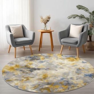 Generic Moderne Gris Doux Tapis Rond 180 cm, Lavable Antid&eacute;rapant Poil Ras Carpet, Motif Abstrait Texture De D&eacute;chets Descente de Lit Chambre Adulte Salon Sall