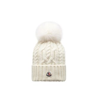 Moncler Moncler Bonnet En Laine Et Cachemire Avec Pompon, Femme, Blanc, Taille: Uni