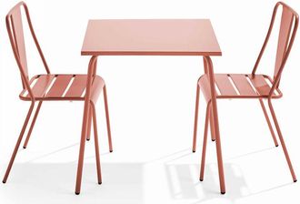 Oviala Ensemble table de jardin carr&eacute;e et 2 chaises bistrot argile - Palavas