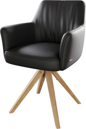 DELIFE Esszimmerstuhl Xana-Flex mit Armlehnen Holzgestell kantig Natur Echt-Leder Schwarz 180&deg; drehbar Taschenfederkern