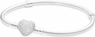 Pandora Momente Pav&eacute; Herz-Verschluss Schlangenketten-Armband - - Accessories - Damen - Grau - ONE SIZE