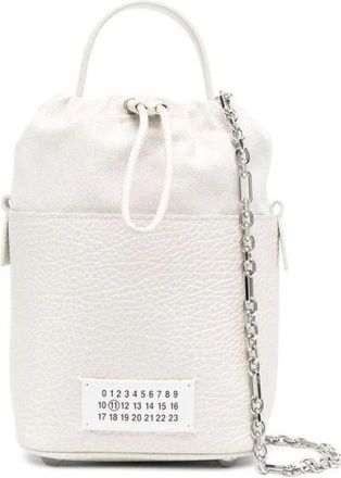 Maison Margiela Femme, Sacs, Blanc, Taille: ONE Size Sac Seau &agrave; Cordon en Cuir et Toile