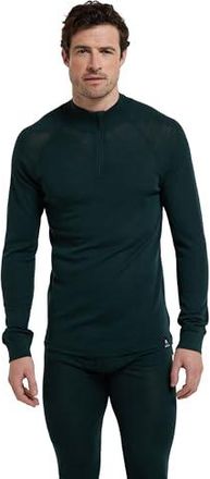 Mountain Warehouse Haut Thermique en Mérinos à Manches Longues Hommes - Respirant, Demi-Zip, Chaud et Confortable - pour Le Camping par Temps Froid, Hiver Vert foncé XL