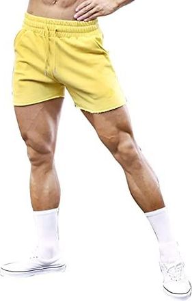 Generic Short de sport léger en coton pour homme - Taille élastique avec poches - Short de sport - Short de plage - Short de basket-ball - Léger et respirant,