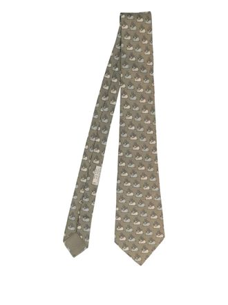 Hermès cravate en soie à imprimé graphique (2005) - Vert